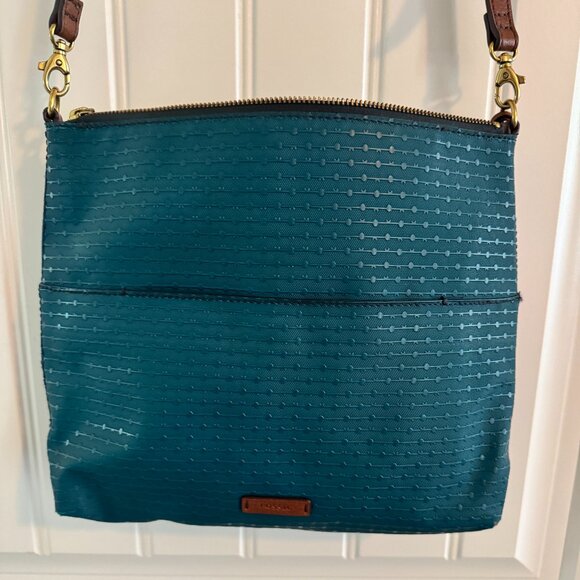 Fossil | Bags | Fossil Fiona Large Crossbody Teal Embossed Nylon | Poshmark